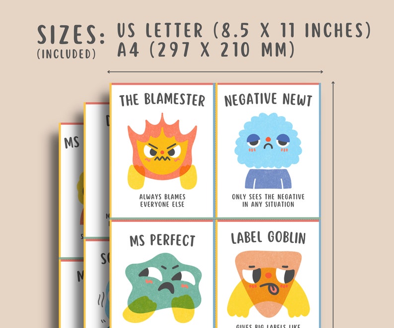 12 Thought Monsters Flashcard for Kids Teens, Thinking Traps Children ...