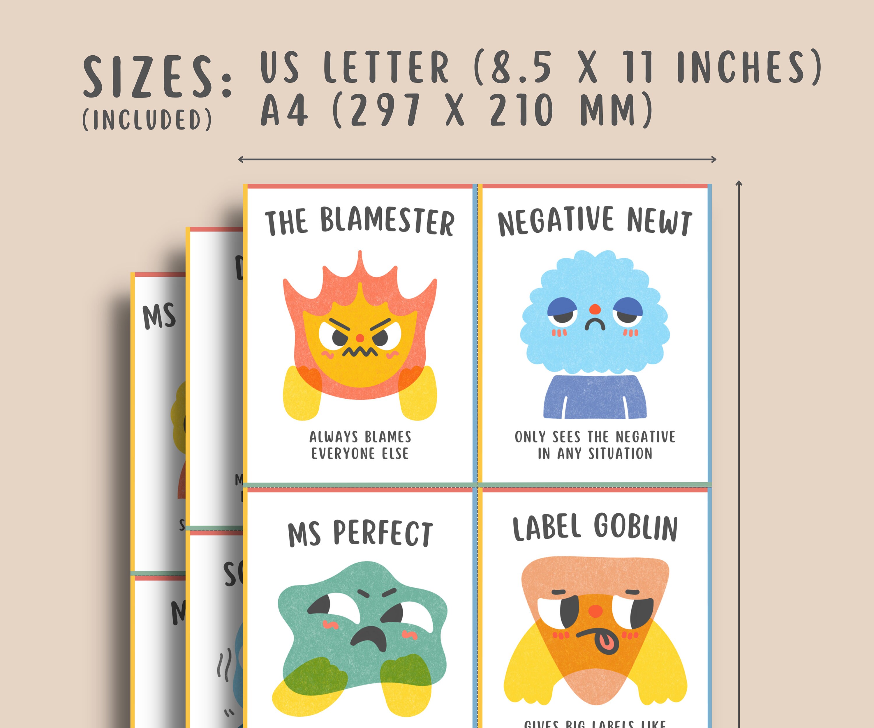 12 Thought Monsters Flashcard for Kids Teens, Thinking Traps Children ...
