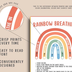 Rainbow Breathing Calm Down Poster Kids Teens Mindfulness Coping Skills ...