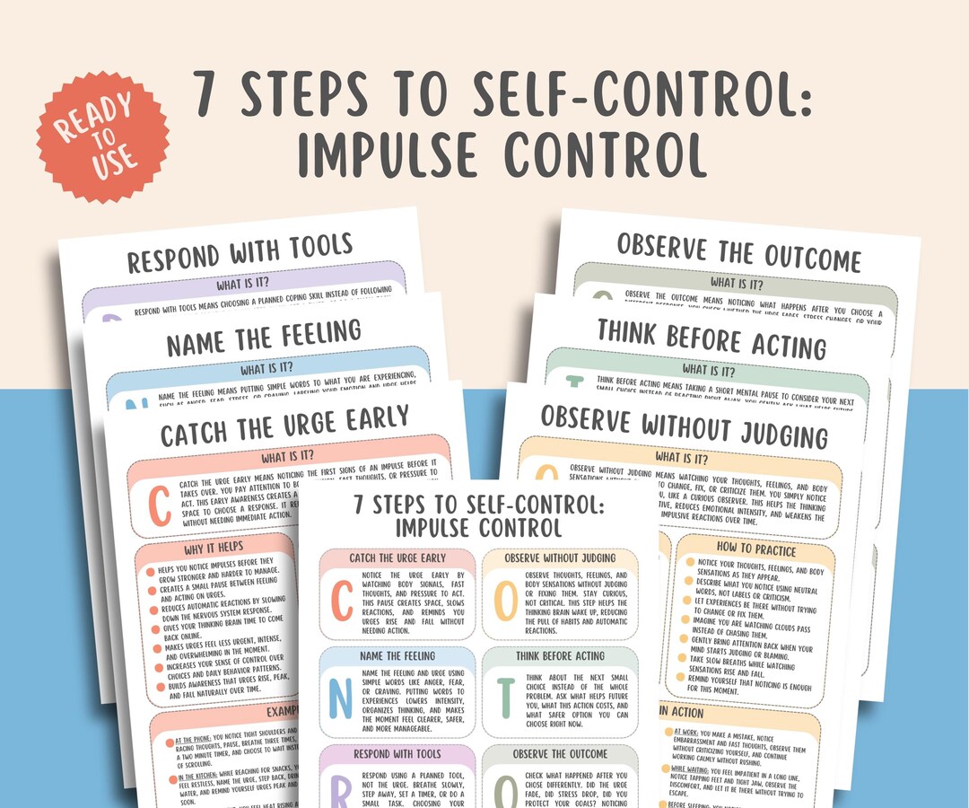 7 Steps to Self Control, Impulse Control Worksheets, Self Regulation ...