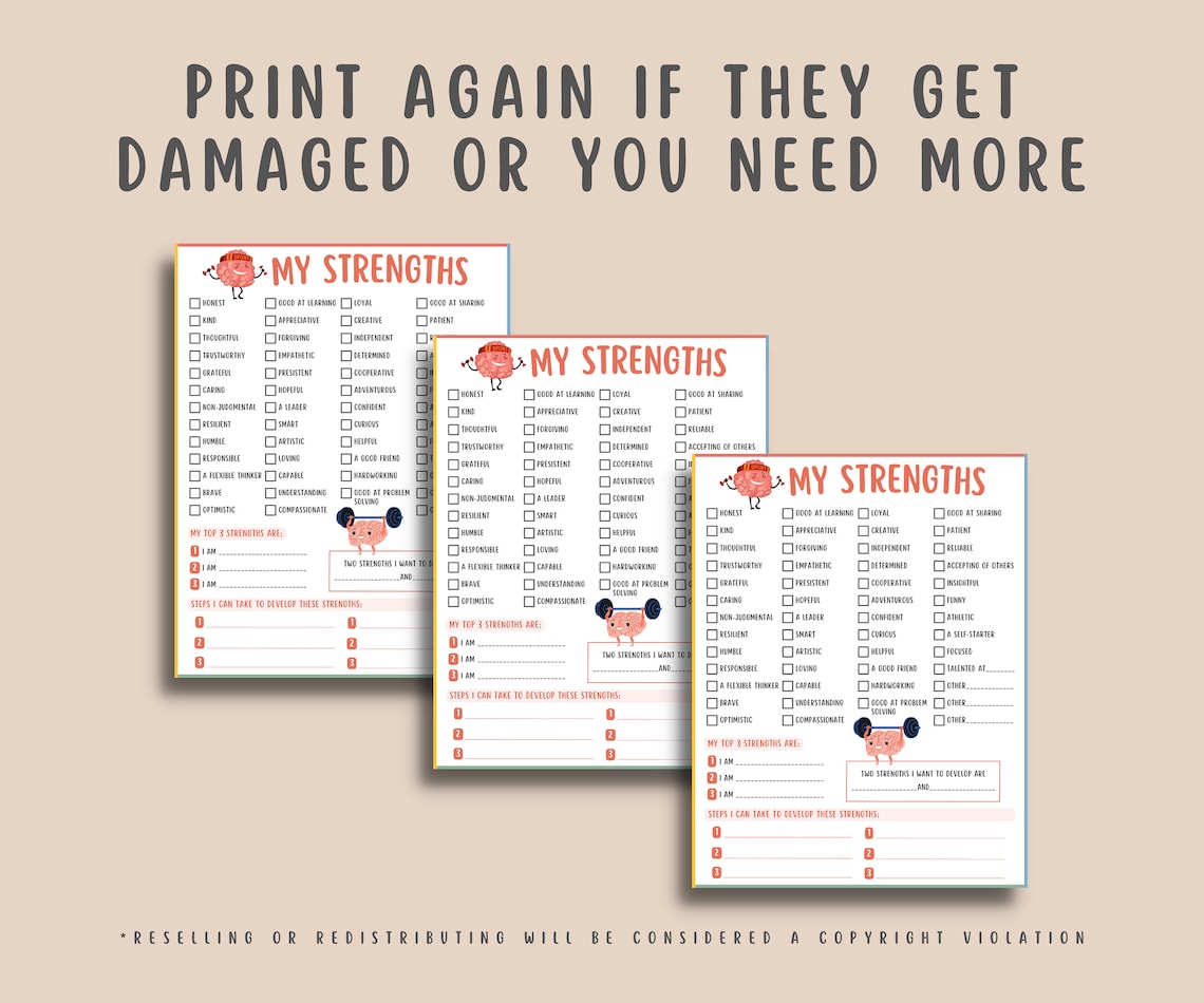 My Strengths Worksheet for Kids & Teens, Self Esteem Journal Children ...
