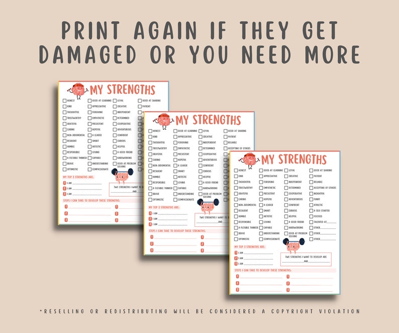 My Strengths Worksheet for Kids & Teens, Self Esteem Journal Children ...