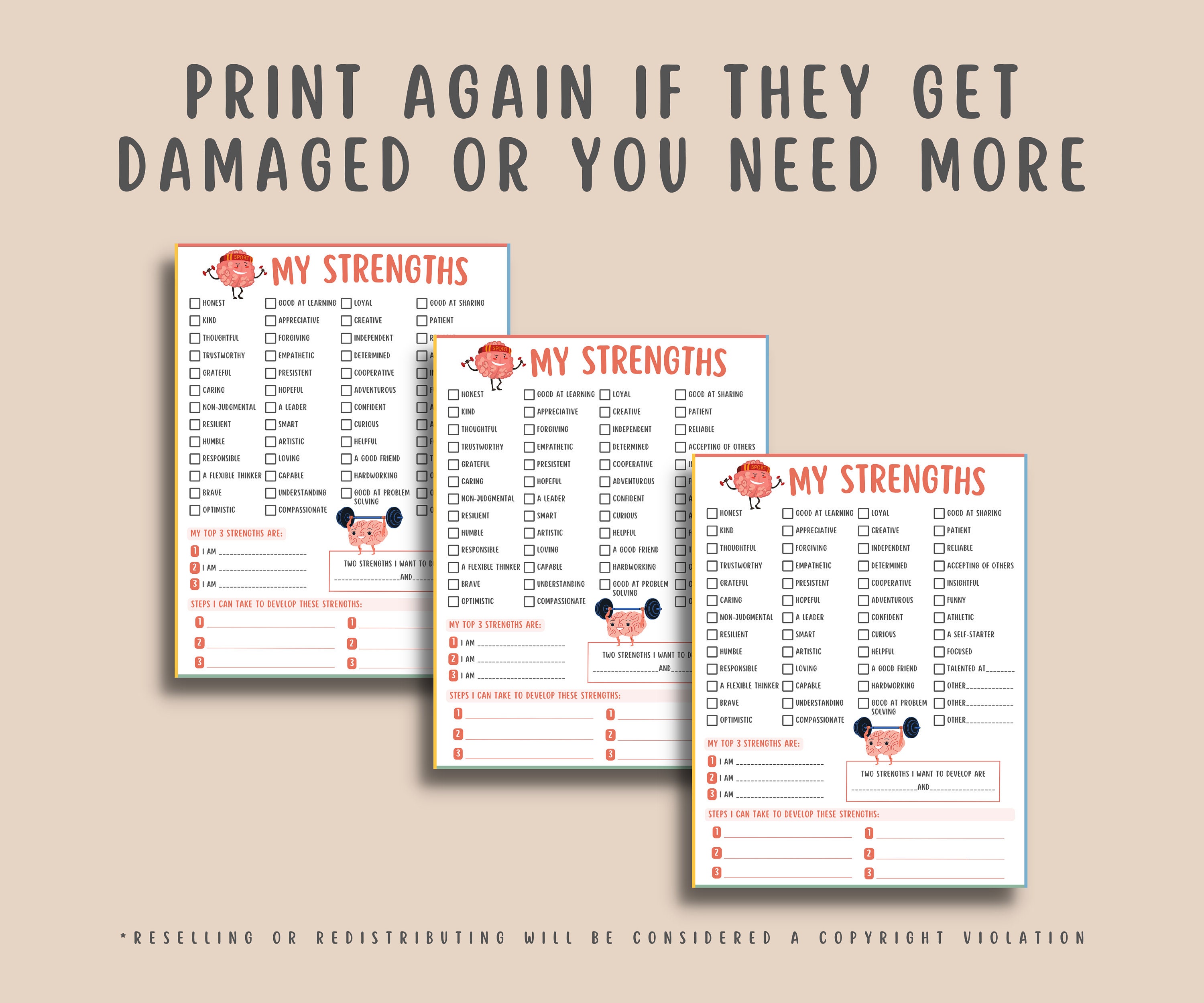 My Strengths Worksheet for Kids & Teens, Self Esteem Journal Children ...