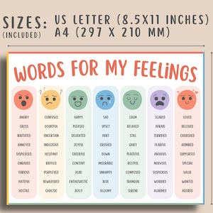 Words for My Feelings Poster Handout, Emotion Chart Kids Teens, Calming ...