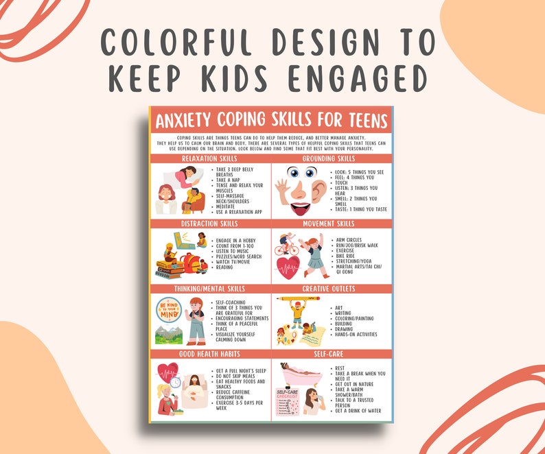 Anxiety Coping Skills Print for Teens, Stress Relief Mental Health ...