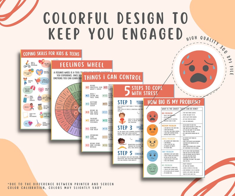 8 Mental Health Coping Skills Printable Bundle for Kids & Teens, Calm ...