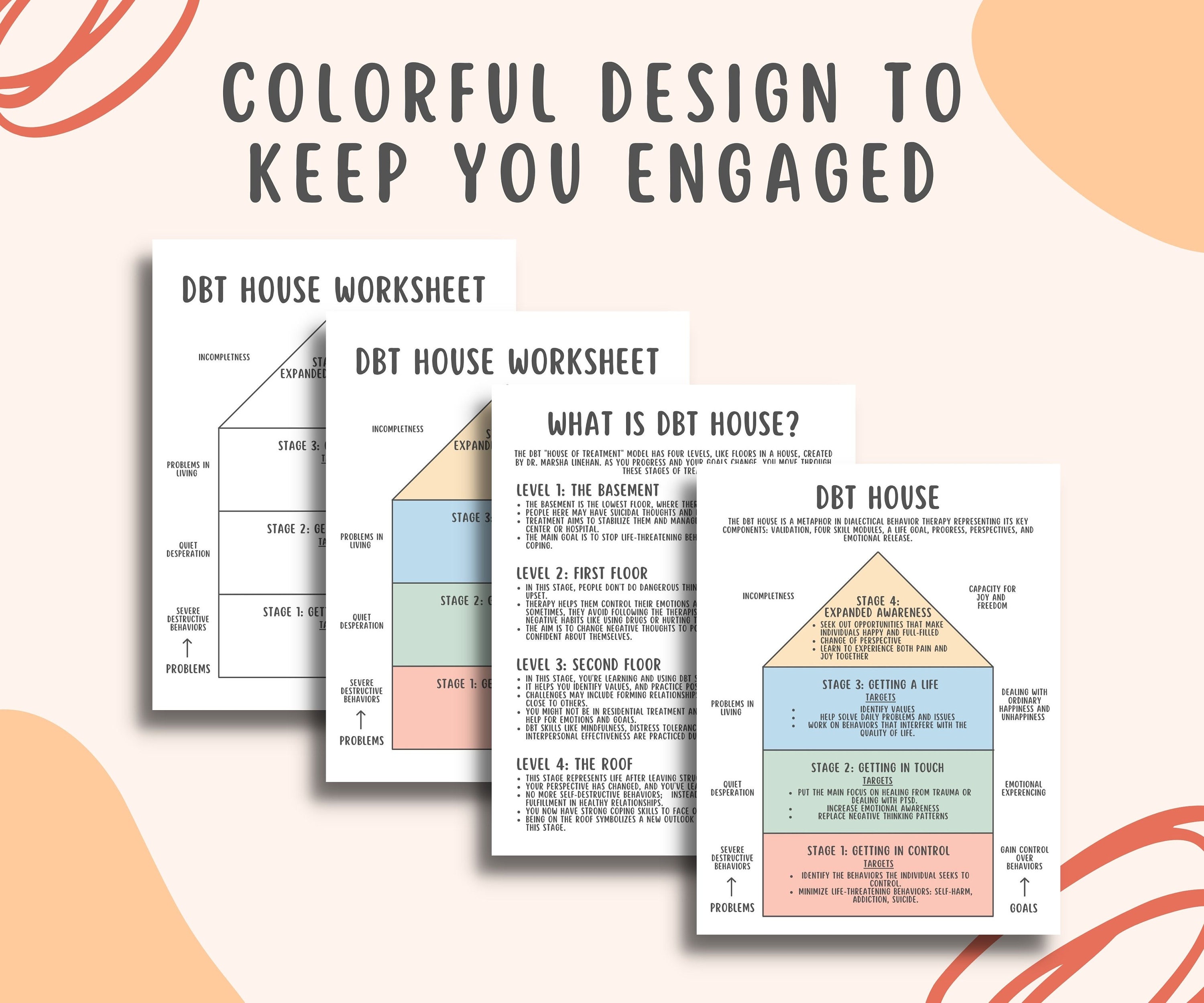4 DBT House Worksheets, the Stages of Therapy, Dialectical Behavior ...