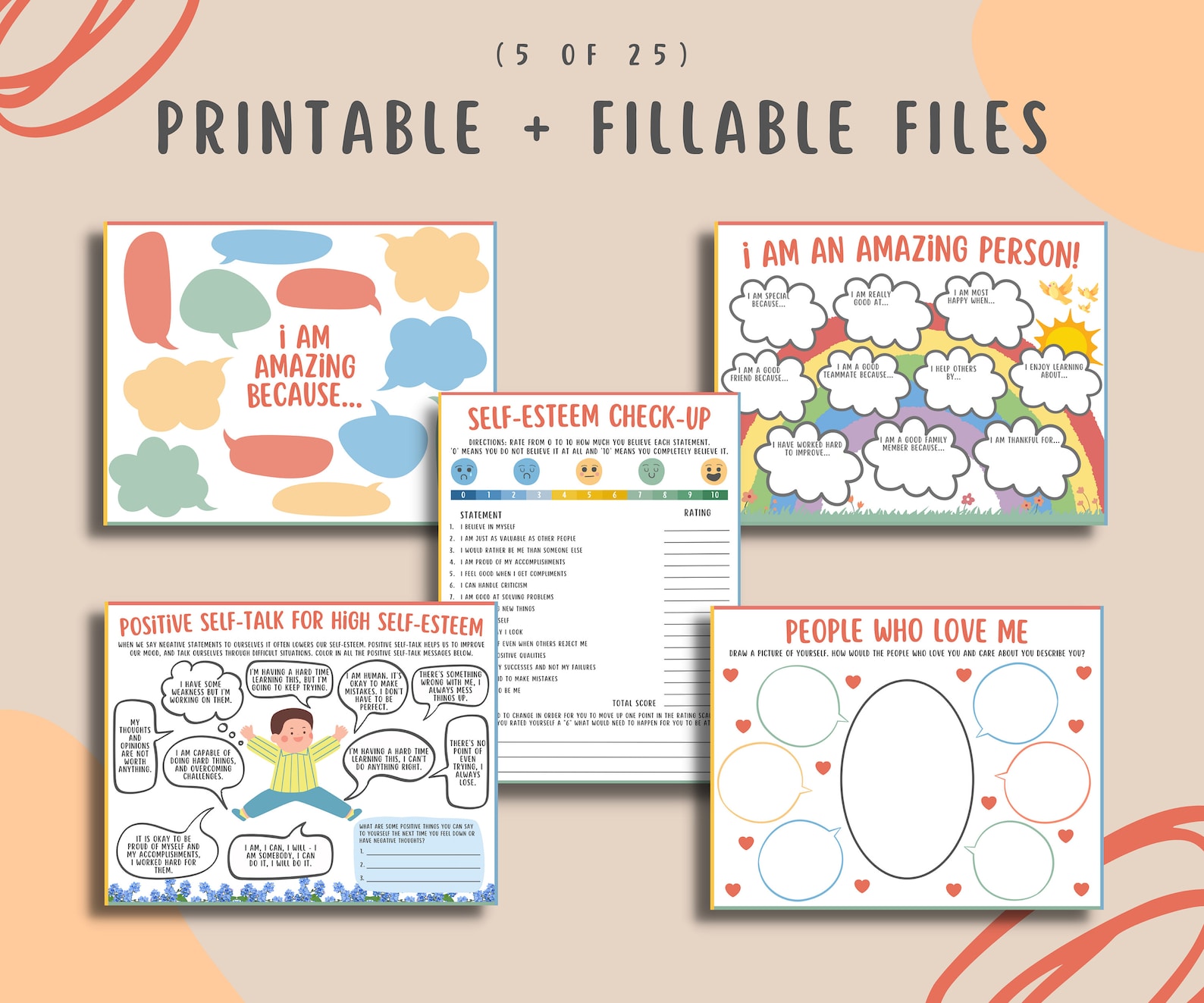 25 hojas de trabajo de autoestima imprimibles para niños adolescentes ...