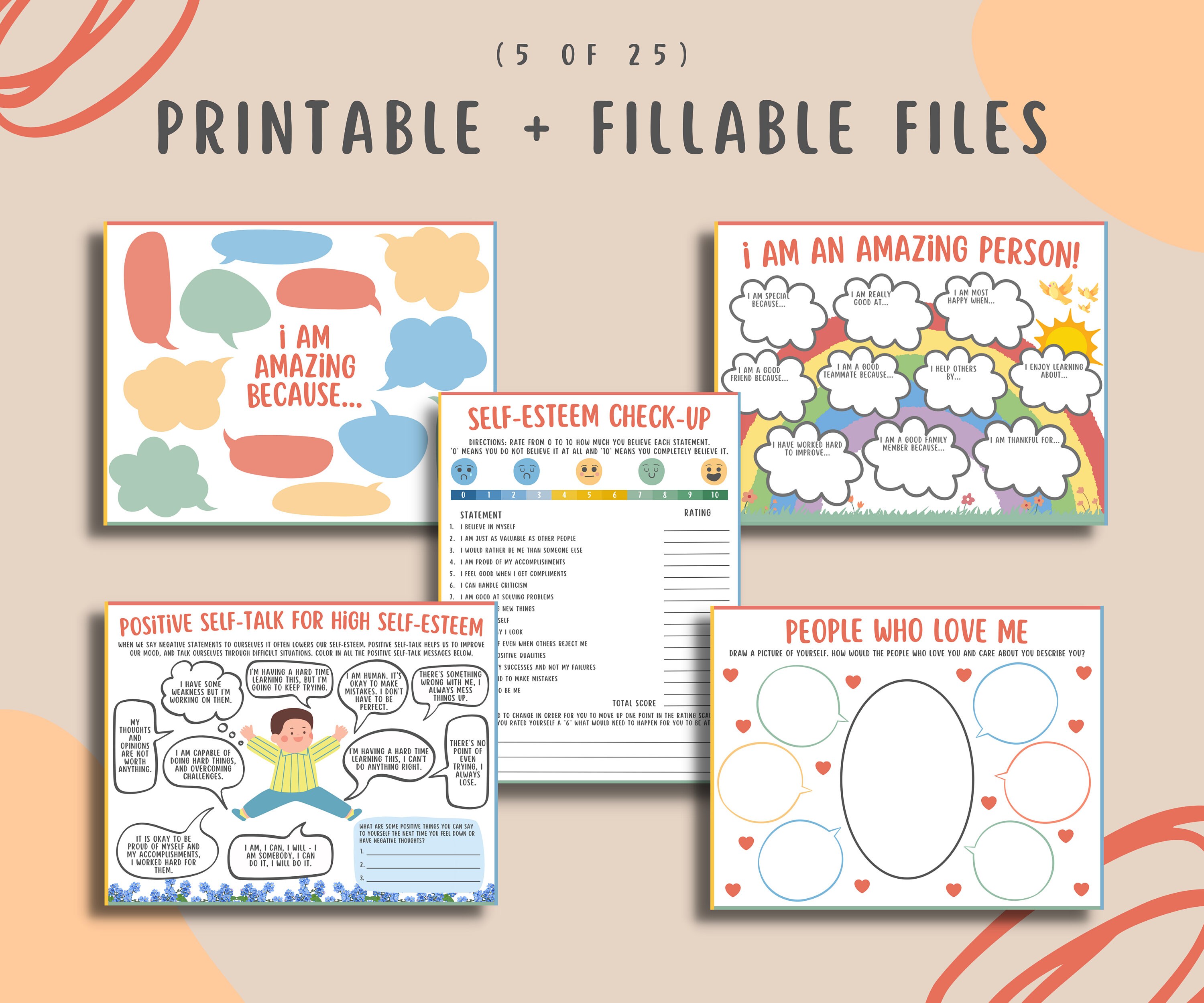 25 Self Esteem Worksheets Printables for Kids Teens - Etsy