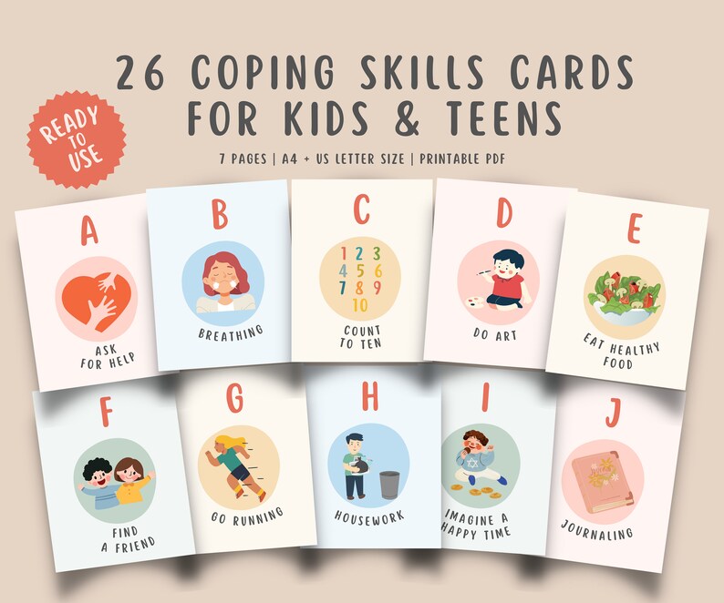 26 Coping Skills Cards for Kids Teens, Coping Strategies Calm Down ...