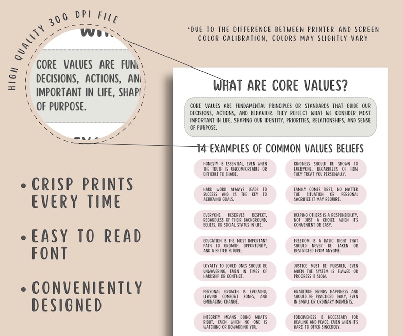 Core Values & Beliefs Worksheets (16 Pages), Self-discovery Journal ...