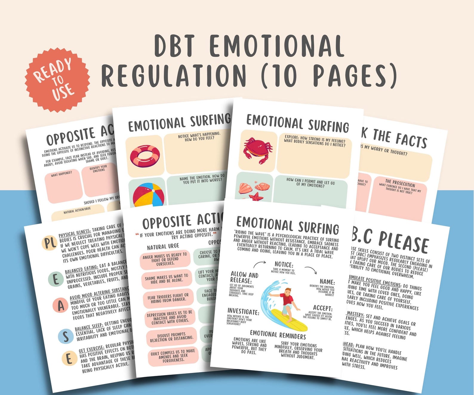 10 DBT Emotional Regulation Worksheets, Emotional Surfing, Dialectical ...