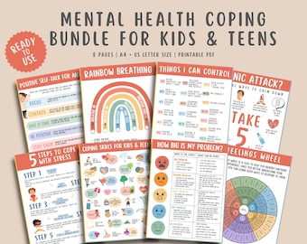 Mental Health Coping Skills Bundle for Kids & Teens 9 Pages, Therapy ...