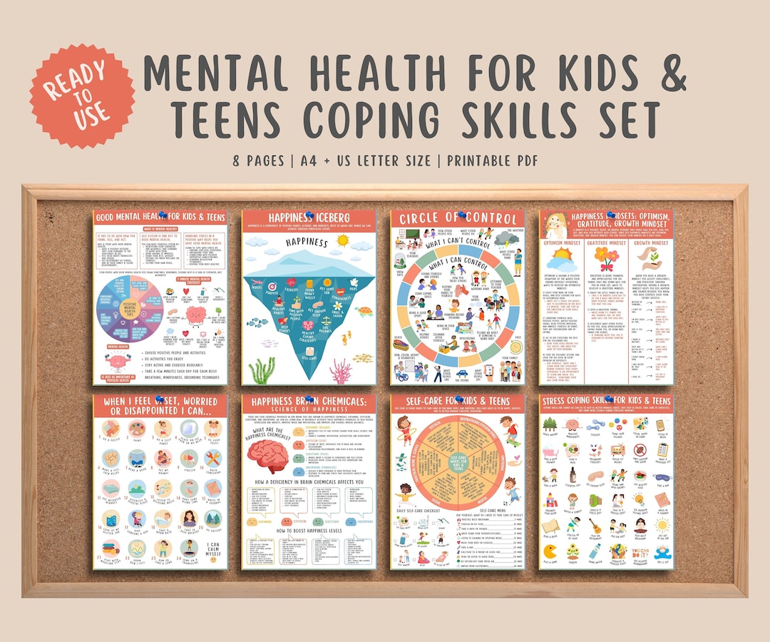 Mental Health Coping Skills Printable Bundle for Kids & Teens, 8 Pages ...