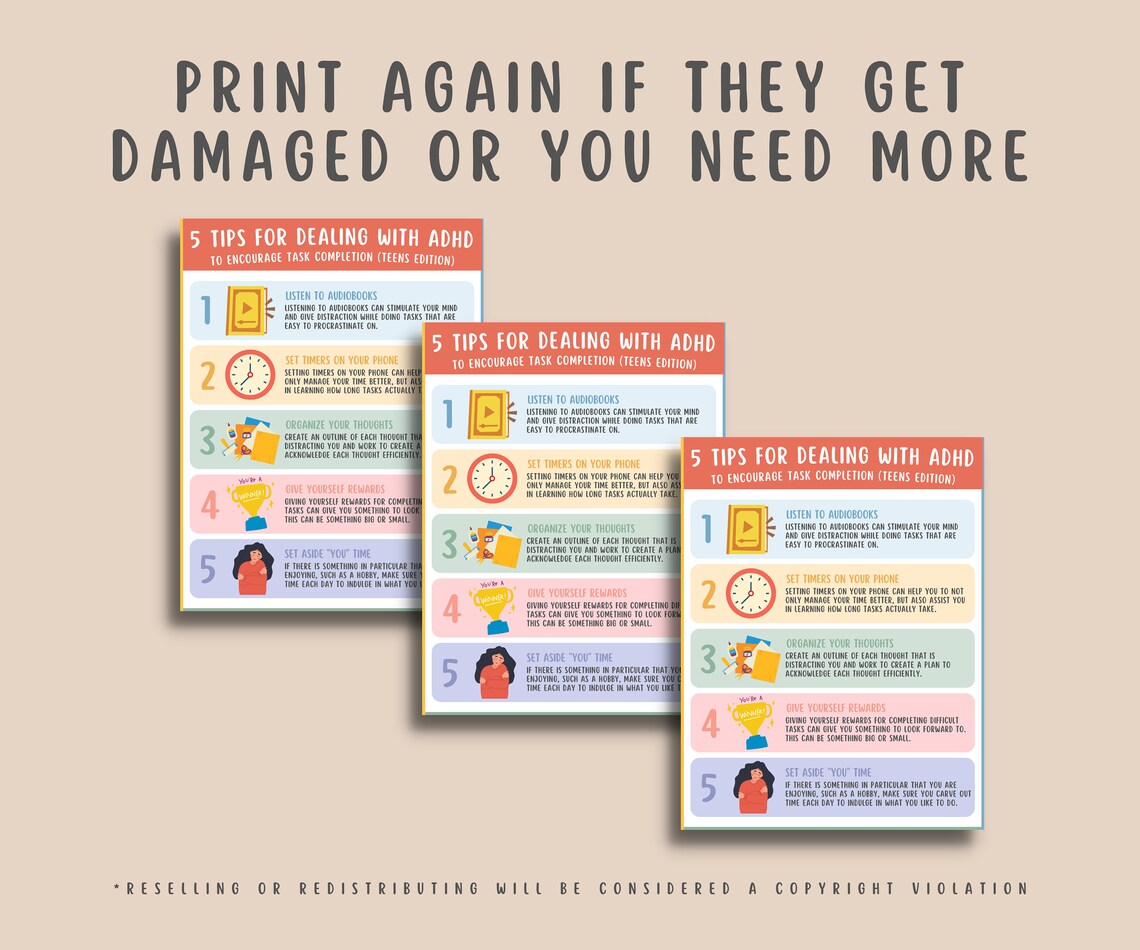 5 ADHD Coping Tips for Teens Handout, Attention Deficit Hyper Activity ...