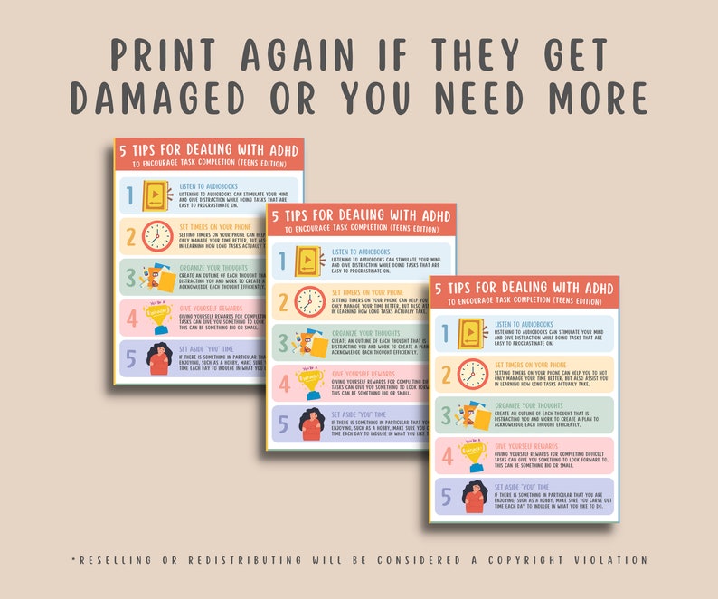 5 ADHD Coping Tips for Teens Handout, Attention Deficit Hyper Activity ...