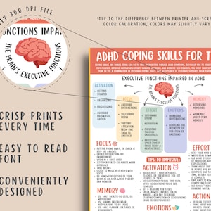 ADHD Coping Skills for Teens Handout, Executive Function Skills ...
