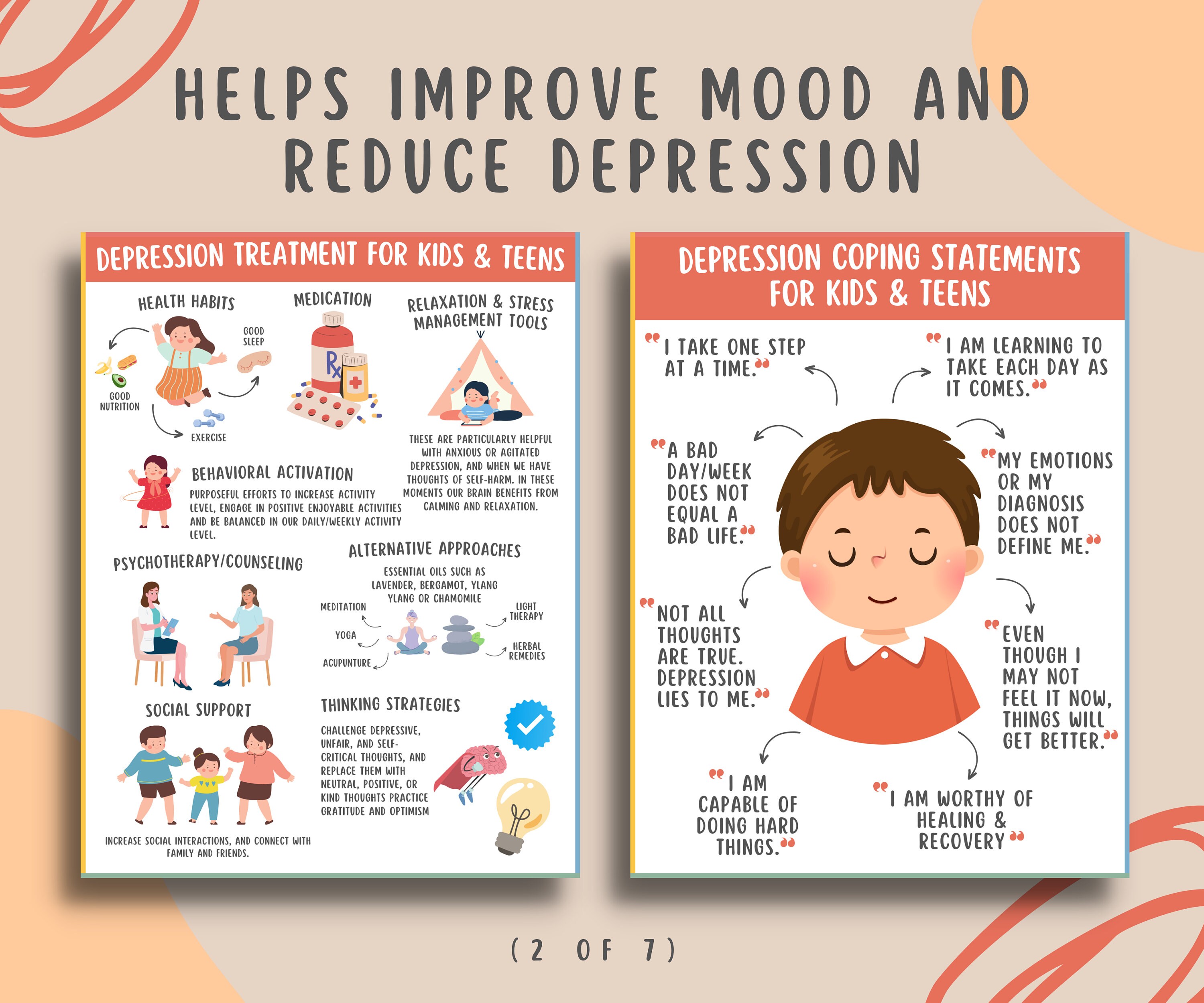 Depression Coping Skills Handout Bundle for Kids & Teens 7 - Etsy