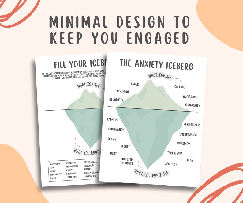 Anxiety Iceberg Worksheets set of 2, Social Anxiety Coping Skill ...