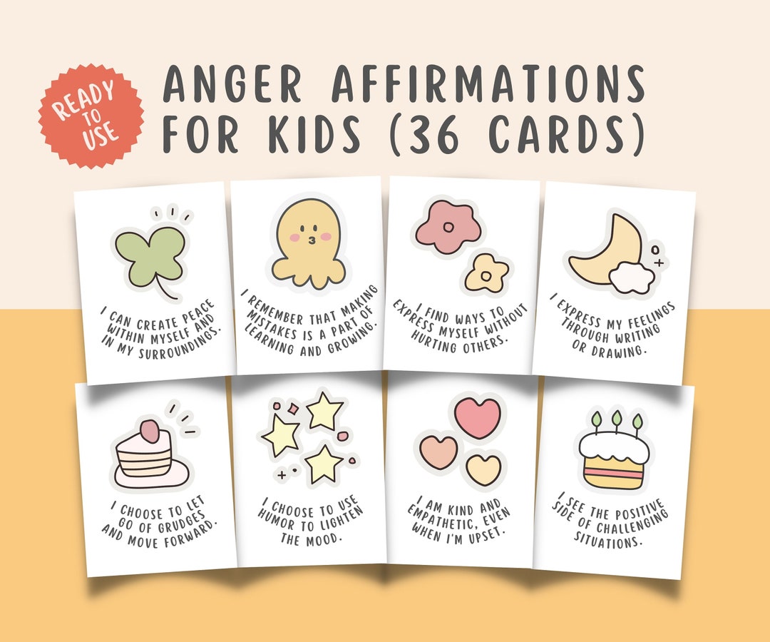 36 Anger Management Affirmations Cards for Kids Teens Grounding Calming ...