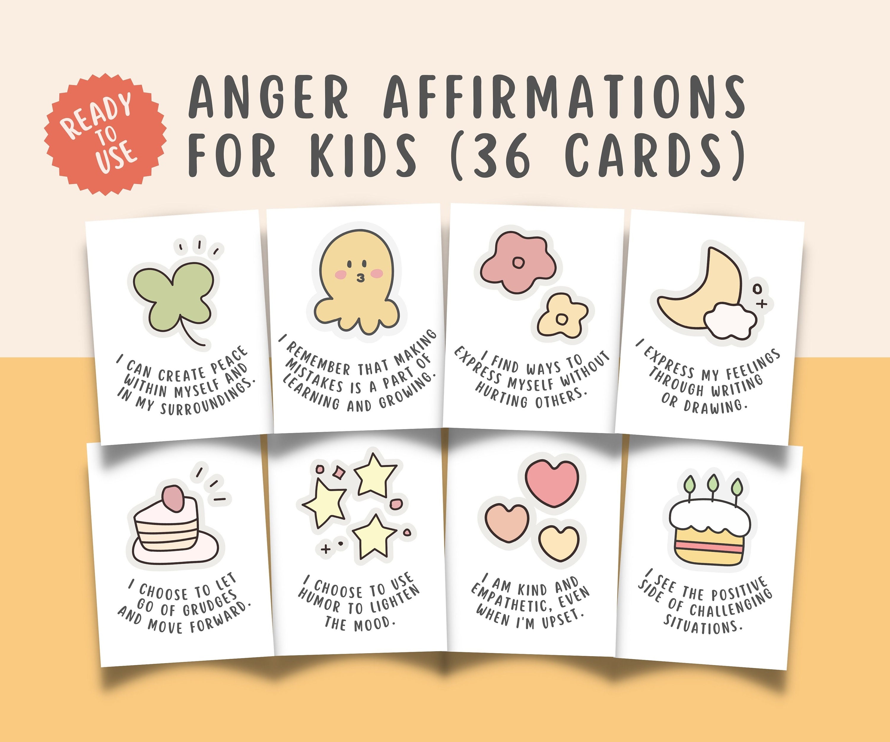 36 Anger Management Affirmations Cards for Kids Teens Grounding Calming ...