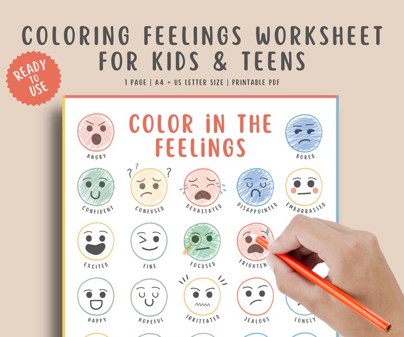 Emotions Coloring Page Feelings Worksheet for Kids & Teens - Etsy Australia