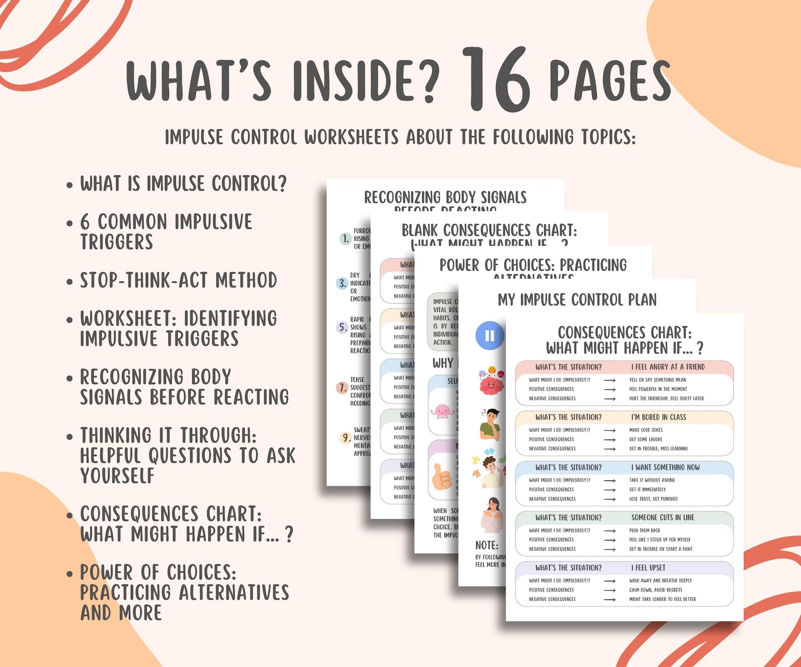 Impulse Control Worksheets (16 Pages), Self Regulation, Anger ...