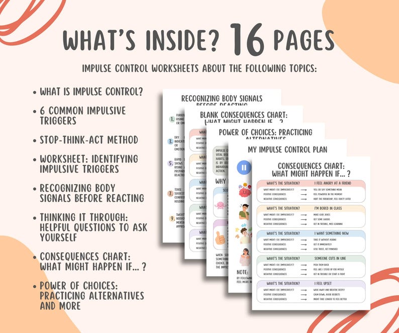 Impulse Control Worksheets (16 Pages), Self Regulation, Anger ...