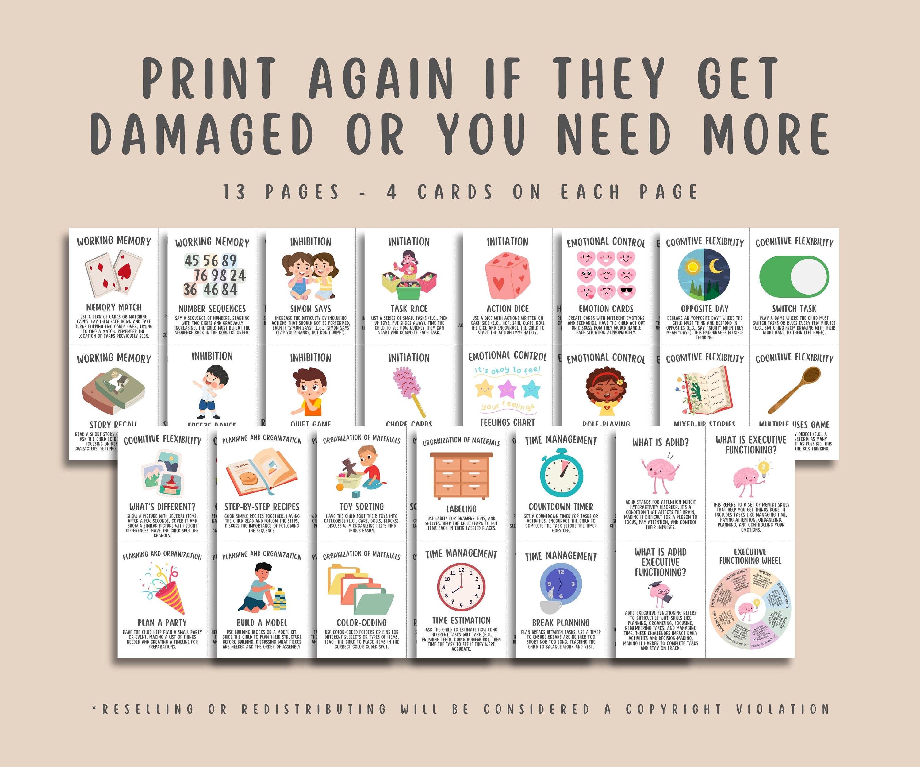 52 ADHD Executive Functioning Activity Flashcards for Kids, Executive ...