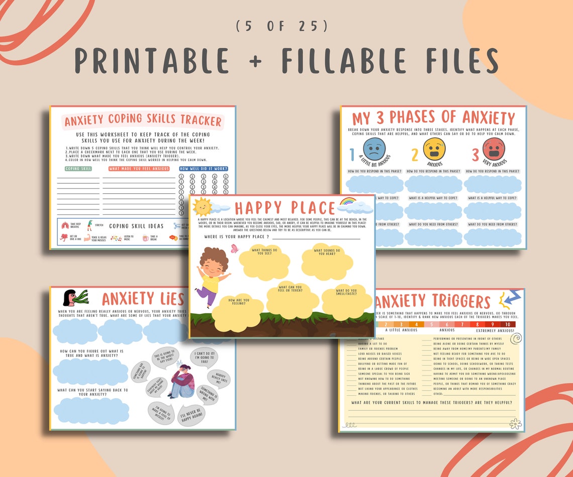 25 Anxiety Worksheets Bundle for Kids & Teens Mental Health - Etsy