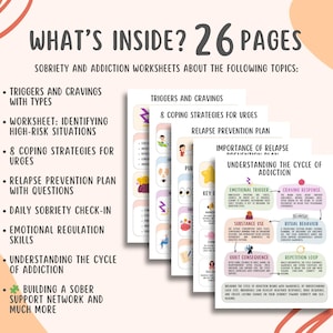 Sobriety & Addiction Recovery Worksheets (26 Pages) Relapse Prevention ...