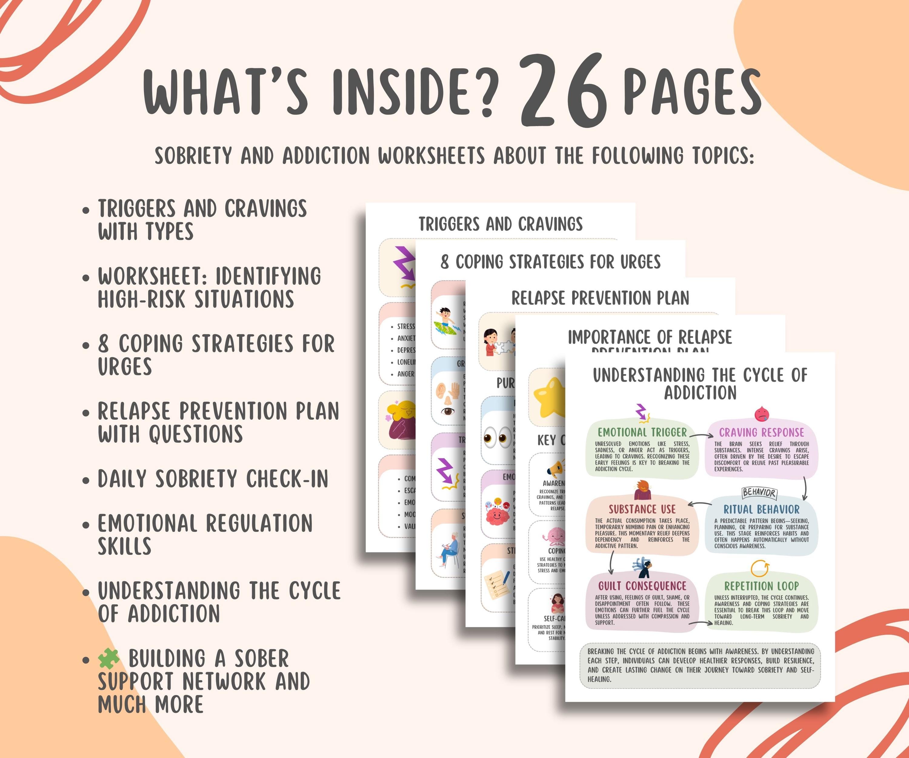 Sobriety & Addiction Recovery Worksheets (26 Pages) Relapse Prevention ...