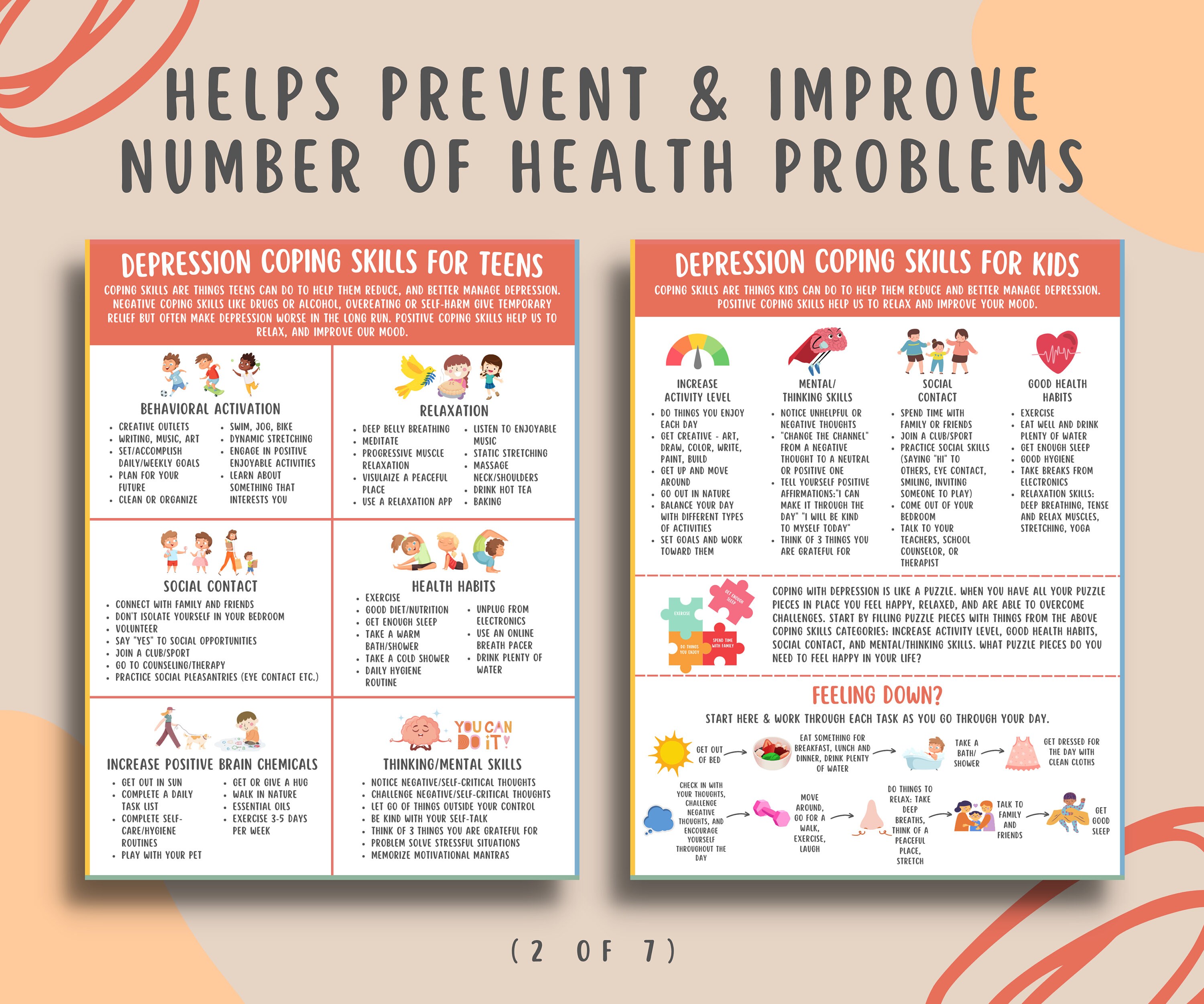 Depression Coping Skills Handout Bundle for Kids & Teens 7 - Etsy