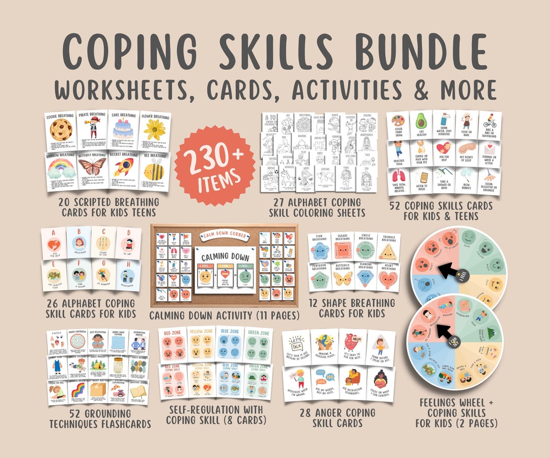 Coping Skills Bundle for Kids (238 Items) Mindful Breathing Exercises ...