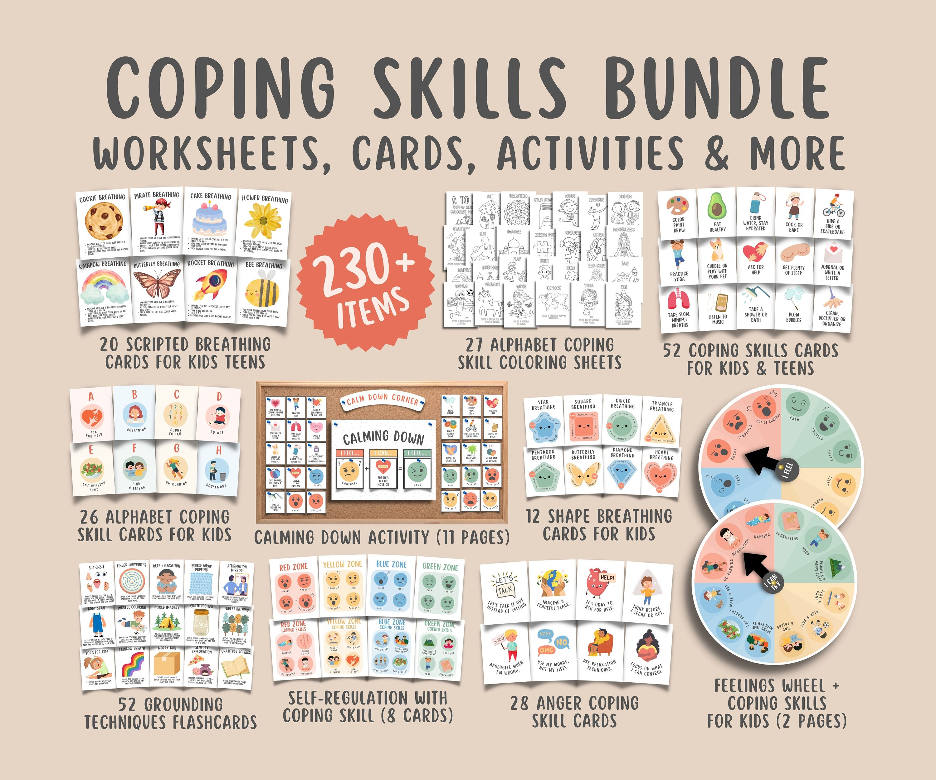 Coping Skills Bundle for Kids 238 Items Mindful Breathing Exercises ...
