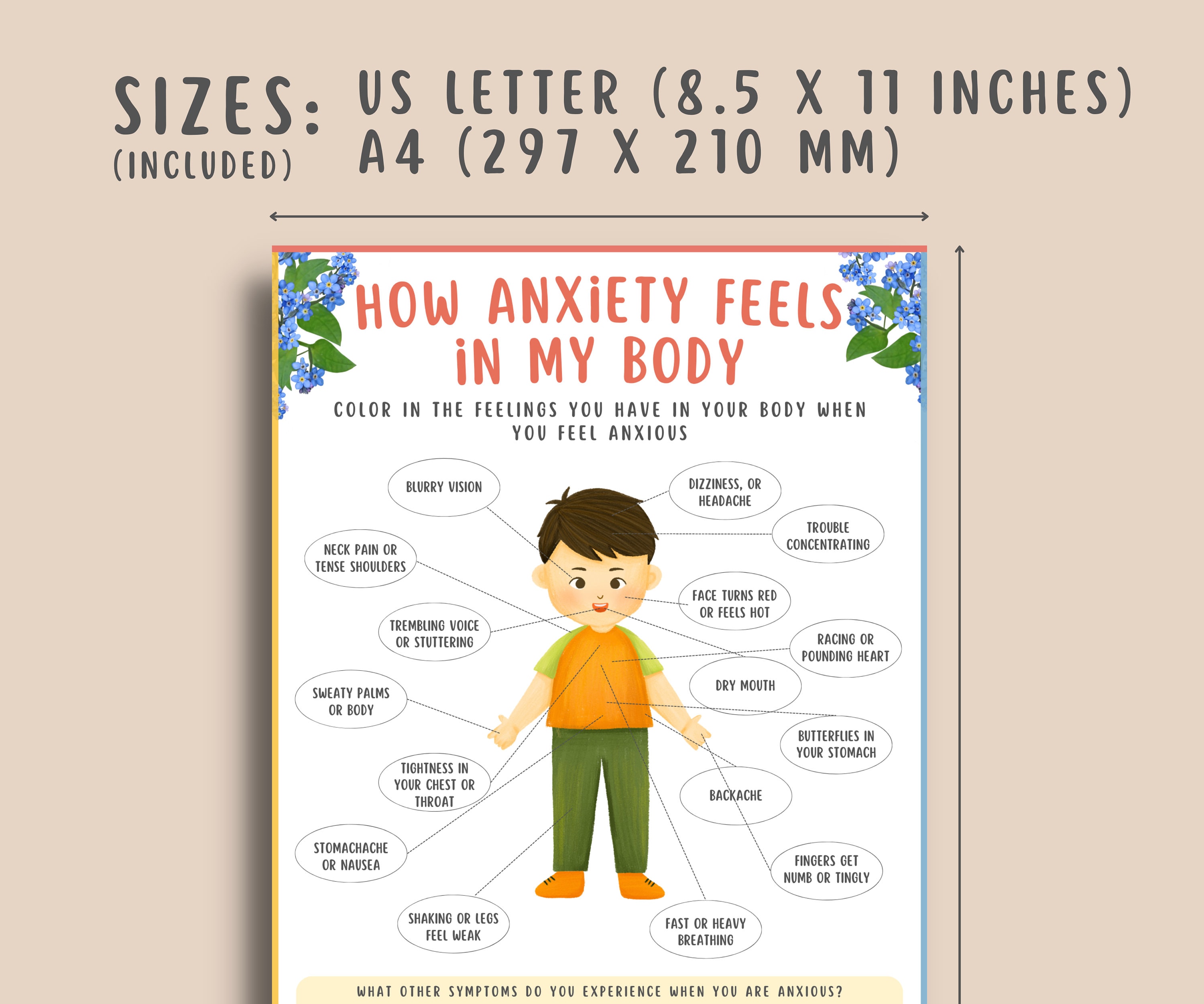 Anxiety Symptoms Body Signals Worksheet for Kids and Teens, Fillable ...