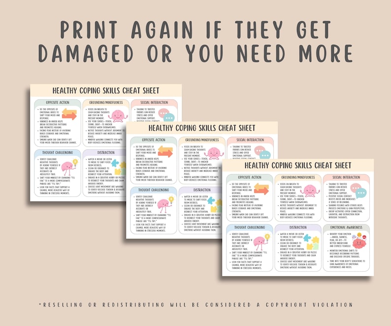 Healthy Coping Skills Cheat Sheet, Calm Down Corner Print, Anxiety Tool ...