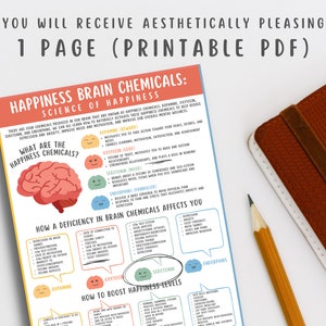 Happiness Brain Chemicals Handout for Kids, Teens & Adults, Dopamine ...