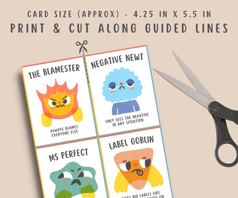 12 Thought Monsters Flashcard for Kids Teens, Thinking Traps Children ...