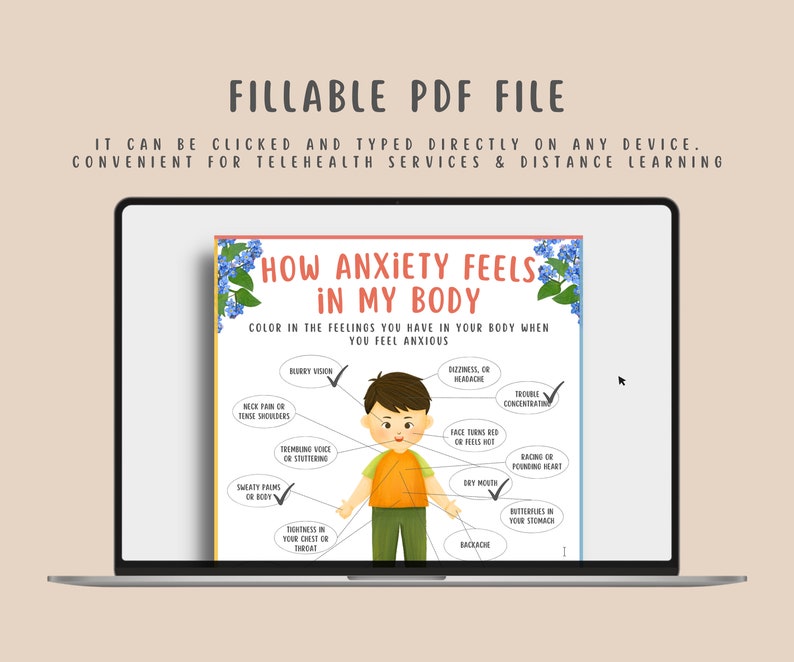 Anxiety Symptoms Body Signals Worksheet for Kids and (Instant Download ...