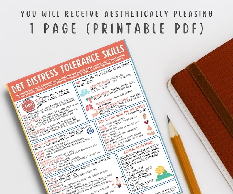 DBT Distress Tolerance Coping Skills Handout Teens Kids Adults ...