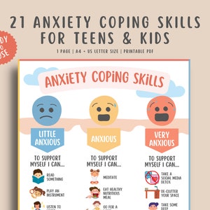 21 Anxiety Coping Skills Handout for Teens Kids, Grounding Techniques ...