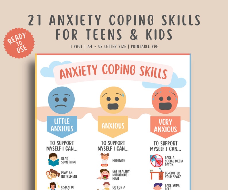 21 Anxiety Coping Skills Handout for Teens Kids Grounding - Etsy