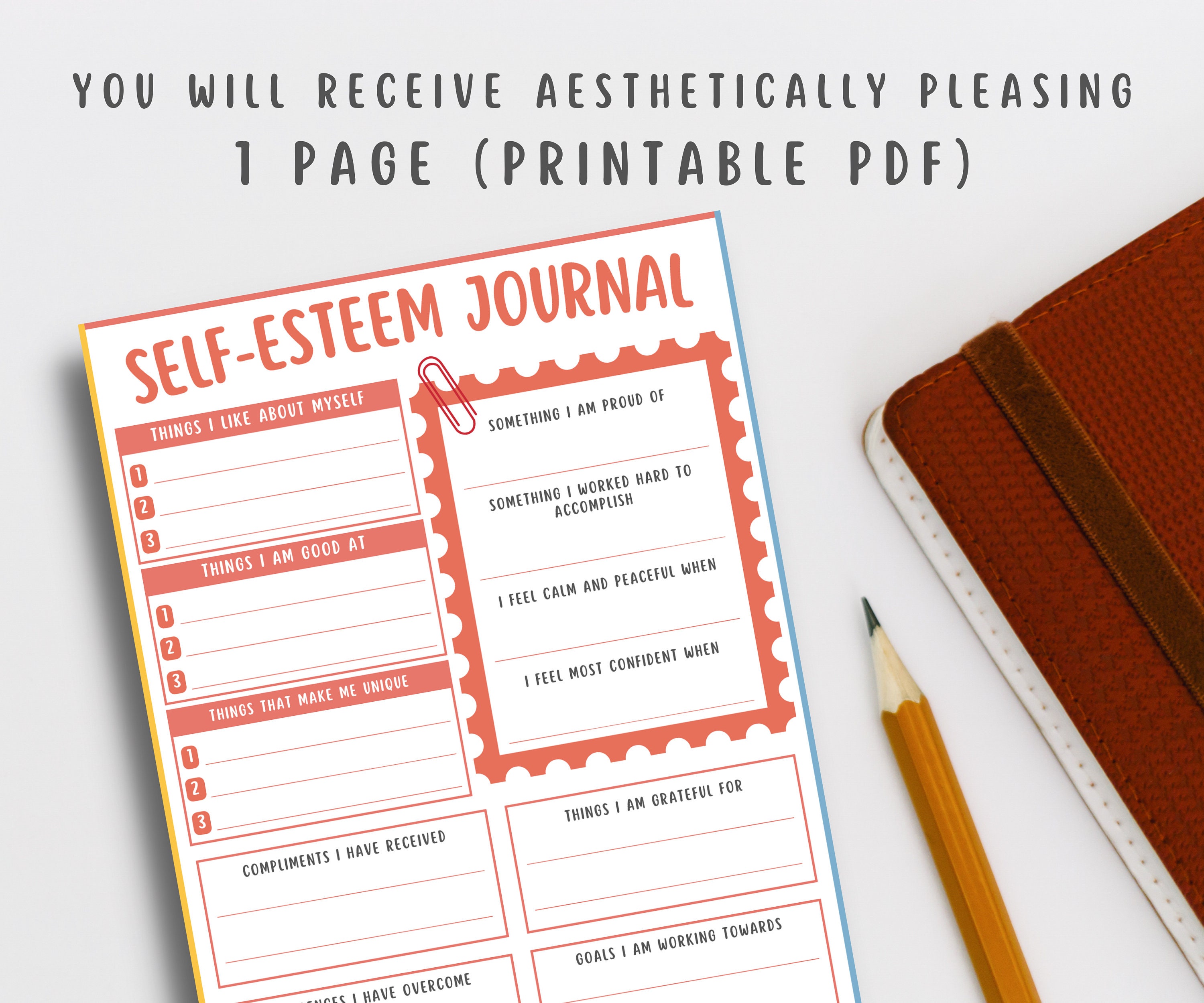 Self-esteem Journal Printable Worksheet Child Therapy, 58% OFF
