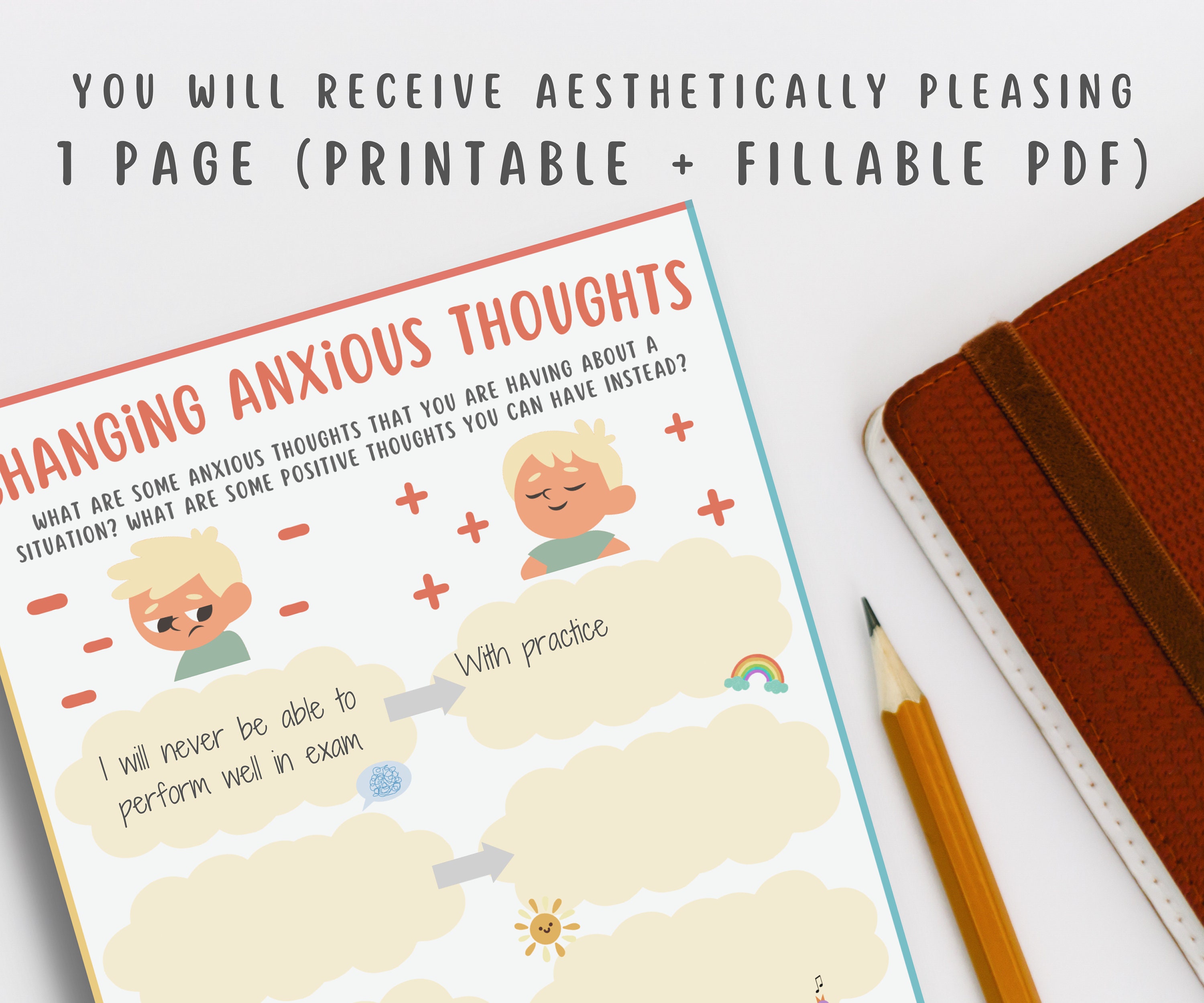 Changing Anxious Thoughts Worksheet for Kids and Teens, Challenging Negative Thoughts, CBT ...