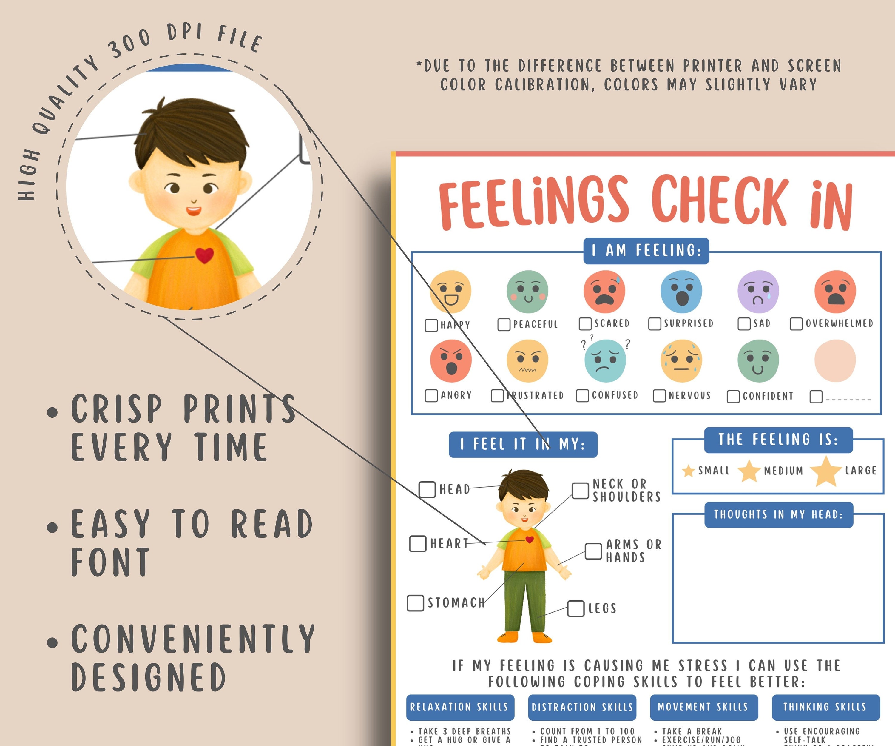 5 Feelings Check-in Worksheets, Feelings List Emotions Wheel, SEL Child ...