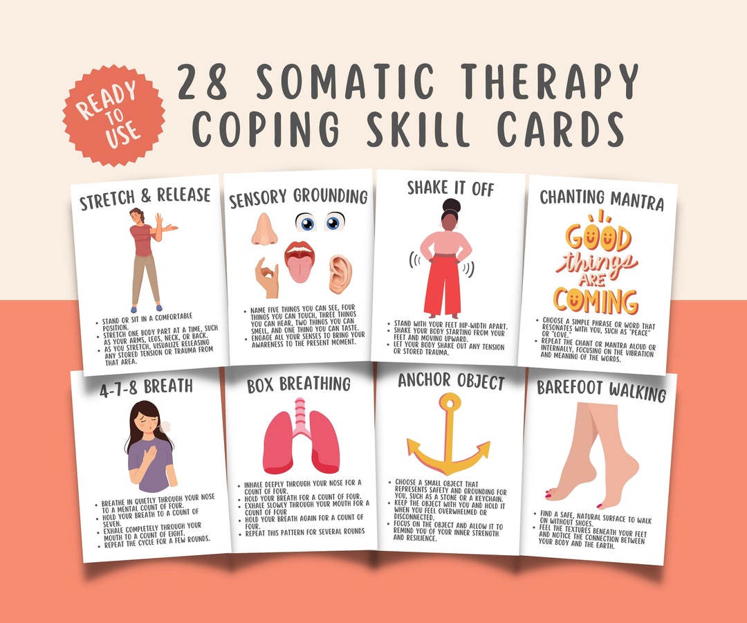 28 Somatic Therapy Coping Skill Cards for Nervous System Regulation Polyvagal Exercise Therapy ...