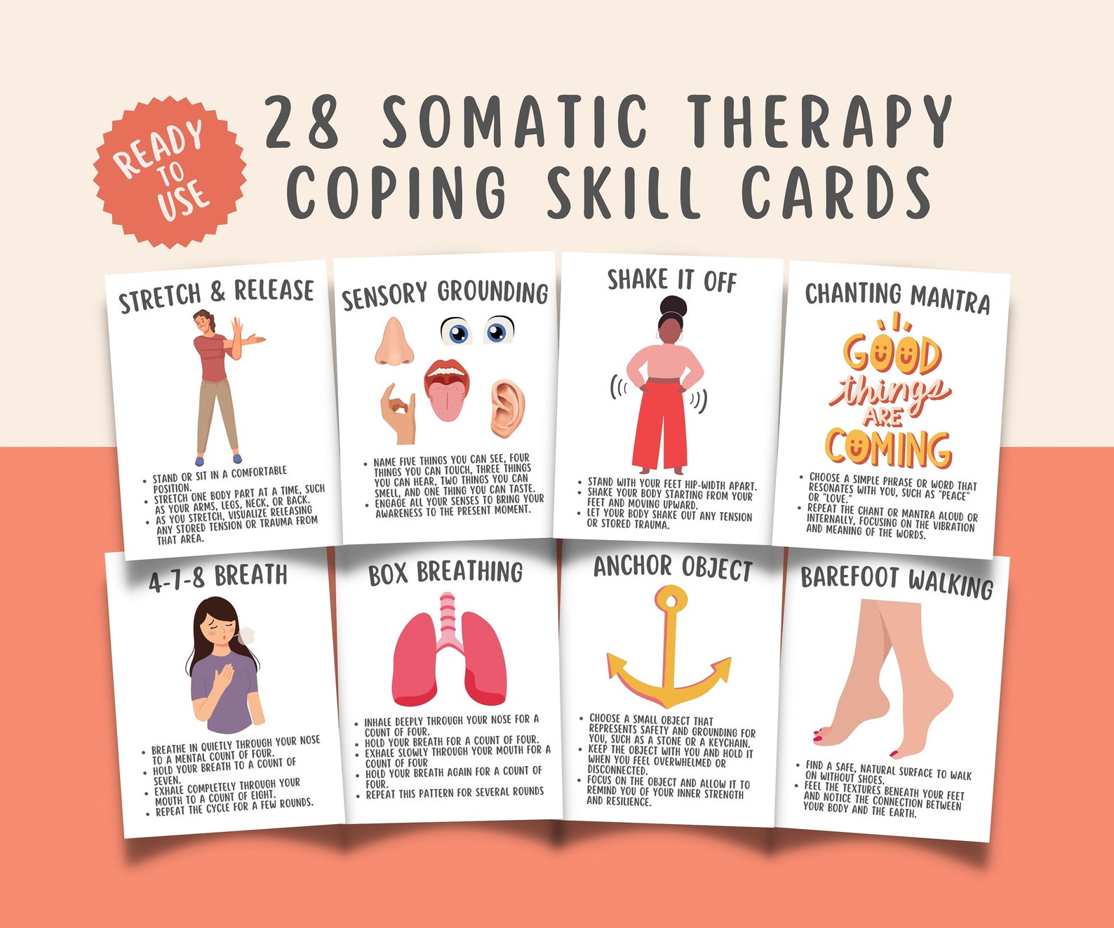 28 Somatic Therapy Coping Skill Cards for Nervous System Regulation ...
