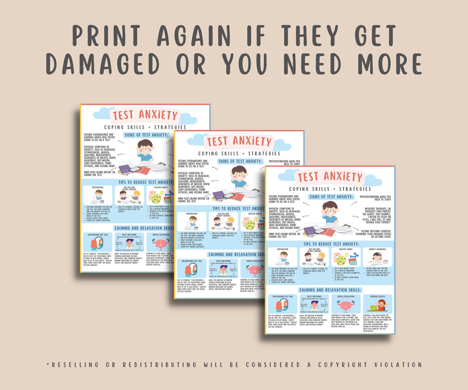 Test Anxiety Coping Skills Strategies Handout for Teens Kids, Reduce ...