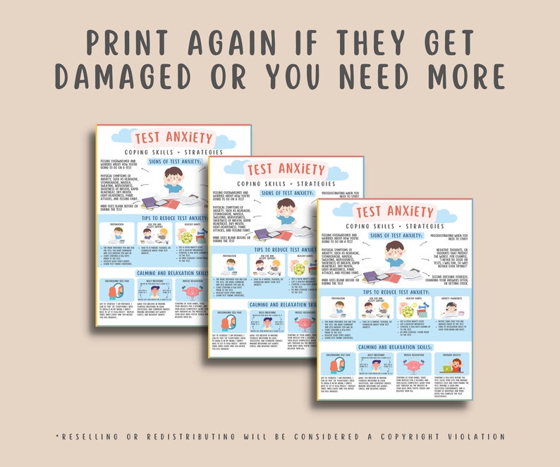 Test Anxiety Coping Skills Strategies Handout for Teens Kids, Reduce ...